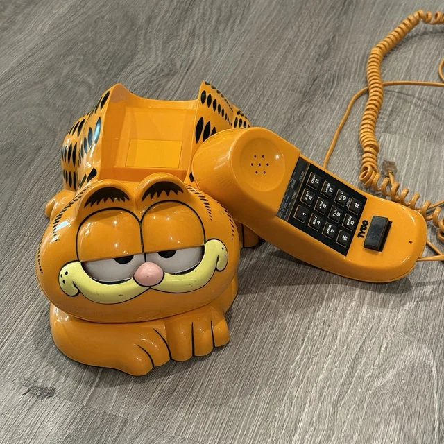 VINTAGE TYCO GARFIELD Telephone Phone Landline 80s Novelty Eyelid Open ...