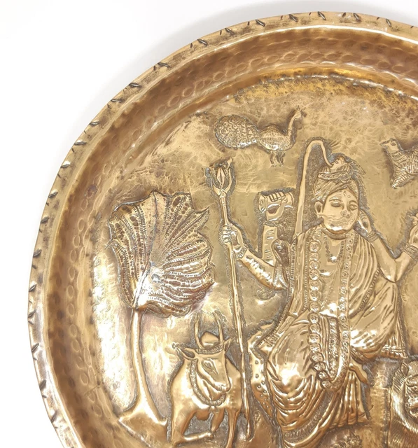 LARGE ANTIQUE HINDU Shiva Brass Plate Embossed / Molded Indian Deity ...