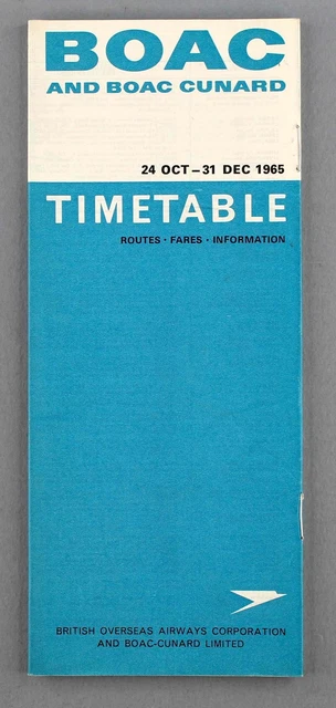 BOAC & BOAC Cunard Airline Timetable October - December 1965 B.o.a.c ...