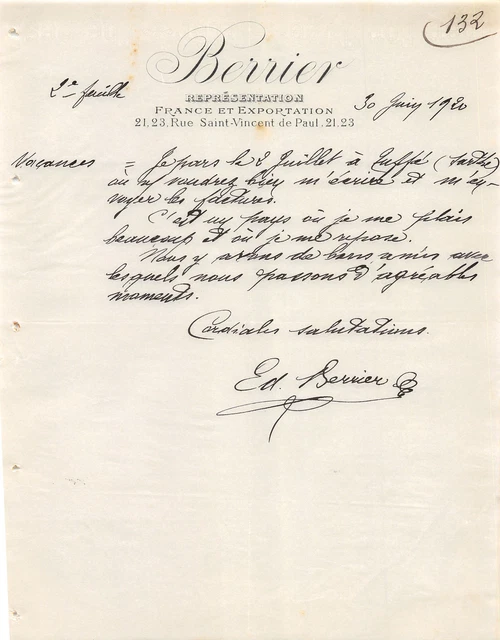 FACTURE 1920 Ed Berrier A Paris - M. Alleq A Auzon EUR 10,00 - PicClick FR