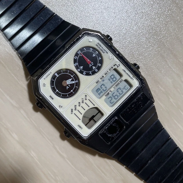 CITIZEN ANA-DIGI-TEMP FRED Perry Digital Watch Black Ivory Red Hands ...