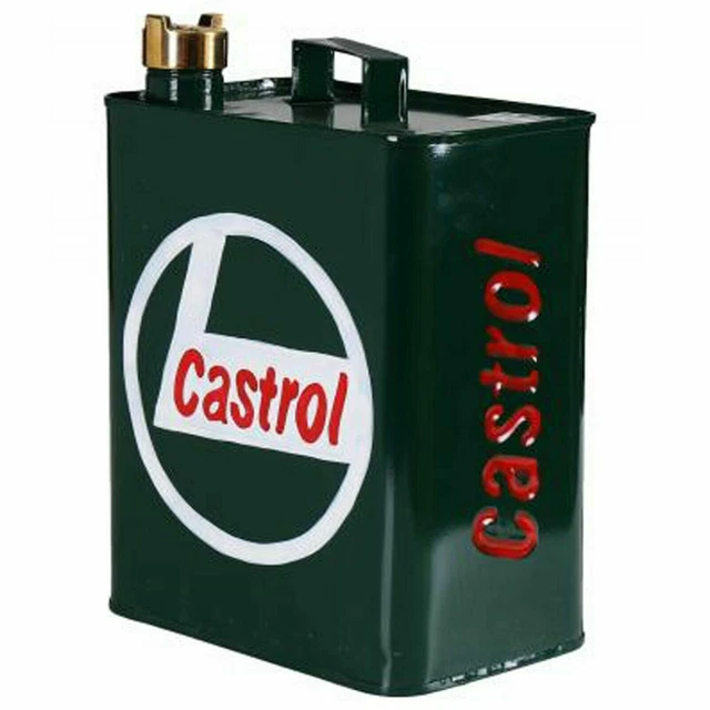 CASTROL SQUARE METAL Petrol Jerry Oil Can Reproduction Brass Cap Garage ...