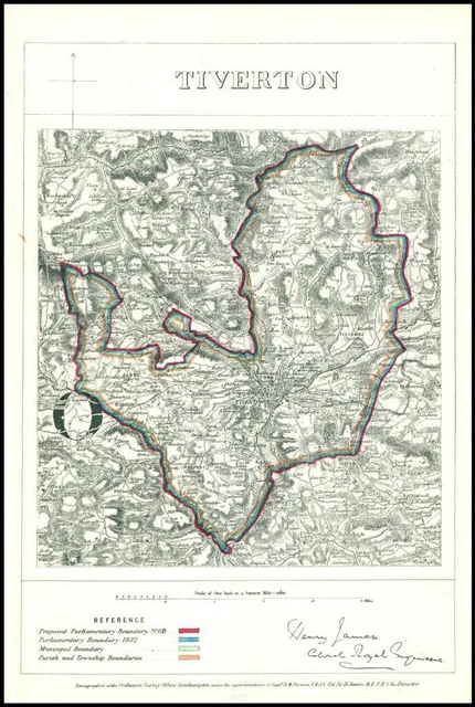1868 DEVON BOUNDARY Commission Ordnance MAP PLAN of TIVERTON (BC168) £ ...