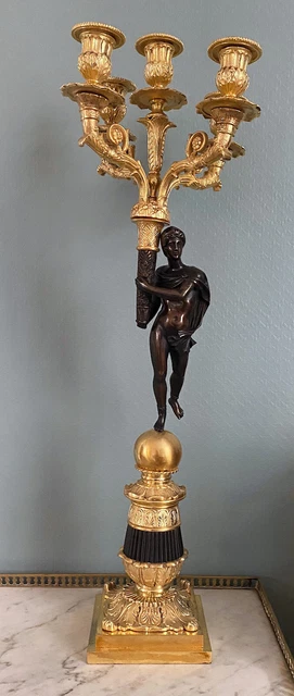 GRAND CANDELABRE 5 FEUX en BRONZE CISELÉ DORÉ et PATINÉ ÉPOQUE ...