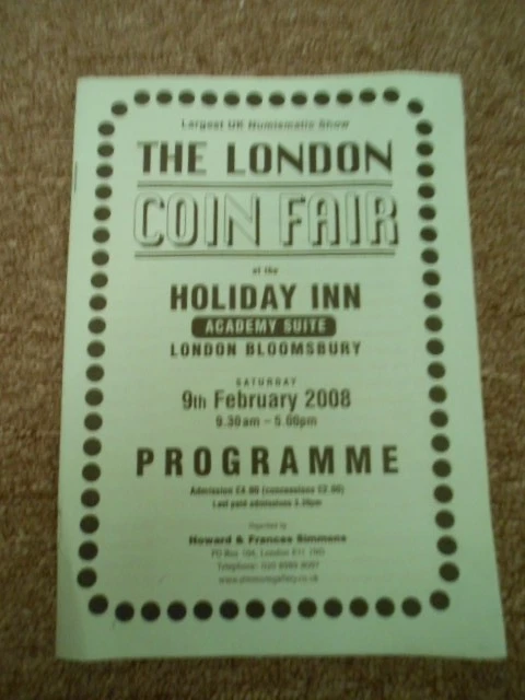 VINTAGE 2000S LONDON Coin Fair Programme Booklet - 9th February 2008 $2 ...