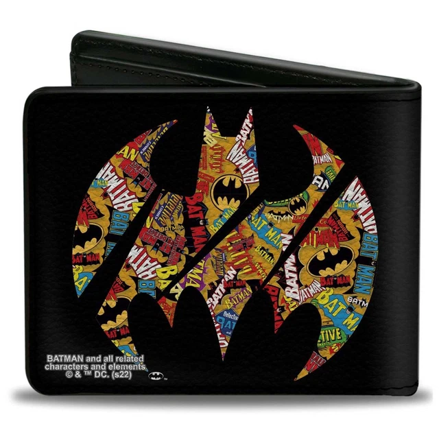 BI-FOLD WALLET BAT Signal Black/Multi Color Logos Stacked EUR 24,72 ...