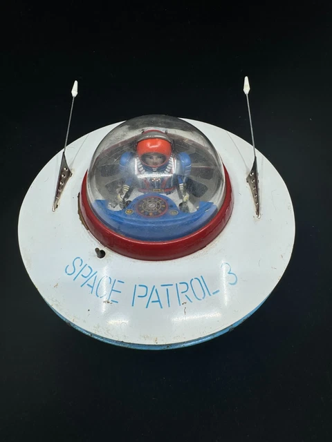 VINTAGE KO JAPAN Battery Powered Flying Saucer Pilot Tin Toy Space ...