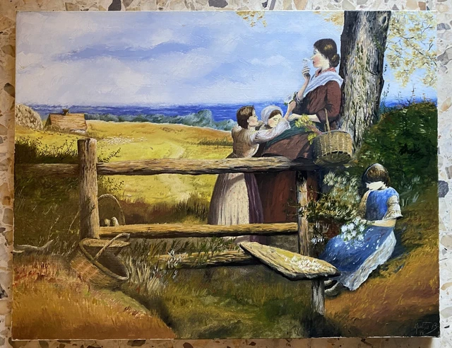 TABLEAU SCENE CHAMPETRE Mere Et Enfants Huile Sur Toile Signee EUR 30 ...