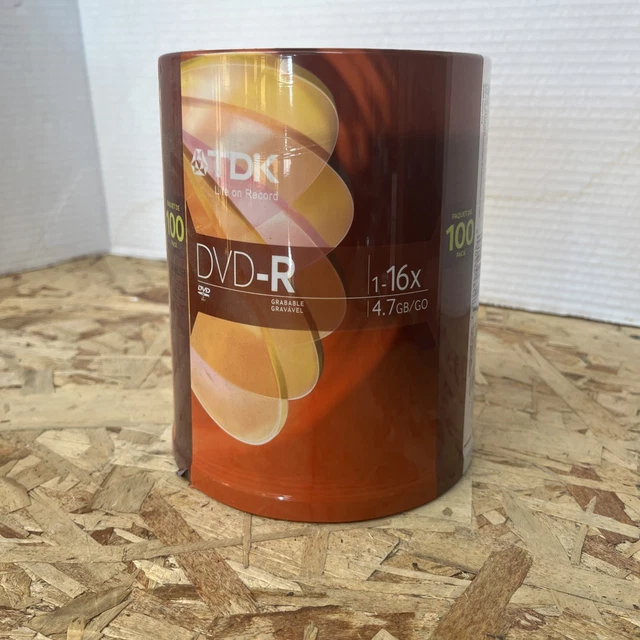 TDK DVD-R 4.7 GB Recordable CD Discs 100 Pack Spindle 1-16x Speed NEW ...