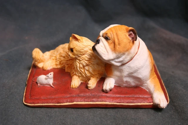 SHERRATT & SIMPSON bulldog, cat & mouse on mat £19.00 - PicClick UK
