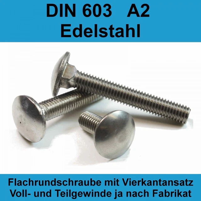 M6 DIN 603 A2 Edelstahl Schloßschrauben Flachrund-Schrauben Flach Stahl M6x EUR 4,48 - PicClick DE