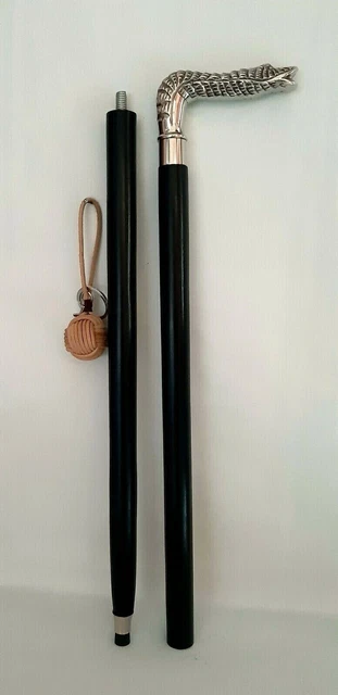 ANTIQUE SOLID BRASS Snake Head Handle Design Wooden Walking Stick Cane ...