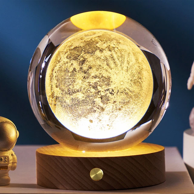 RECHARGEABLE 3D INTERNALLY Engraved Luminous Crystal Ball Night Light ...