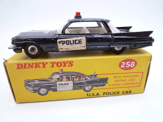 VINTAGE DINKY TOYS 258 Usa Police Car / Cadillac 62 In Original Box ...