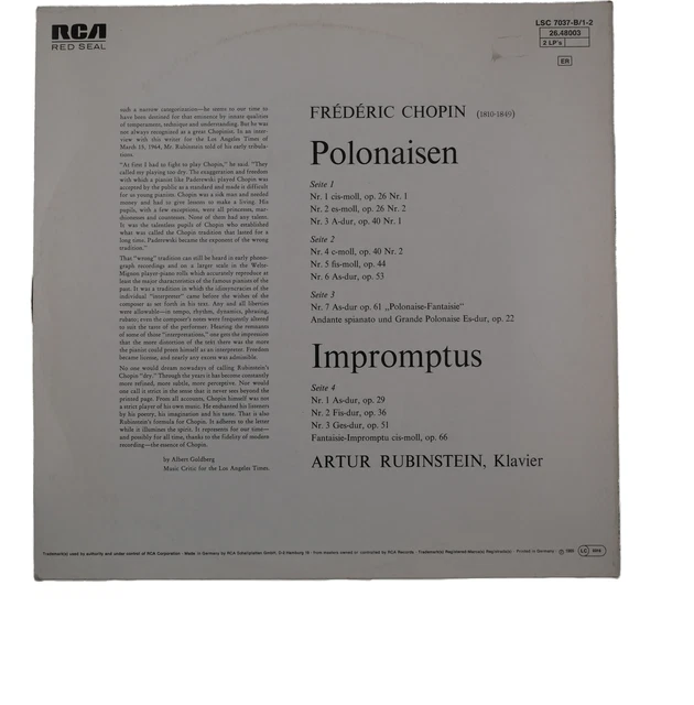 CHOPIN POLONAISE E Impromptu RCA VICTOR RED SEAL STEREO EUR 14,54 ...