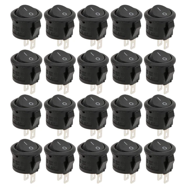 (20PCS) ROUND ROCKER Switch Power Switch Small Black Rocker Switch ...