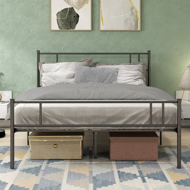 HOMCOM DOUBLE METAL Bed Frame w/ Headboard & Footboard, Underbed ...