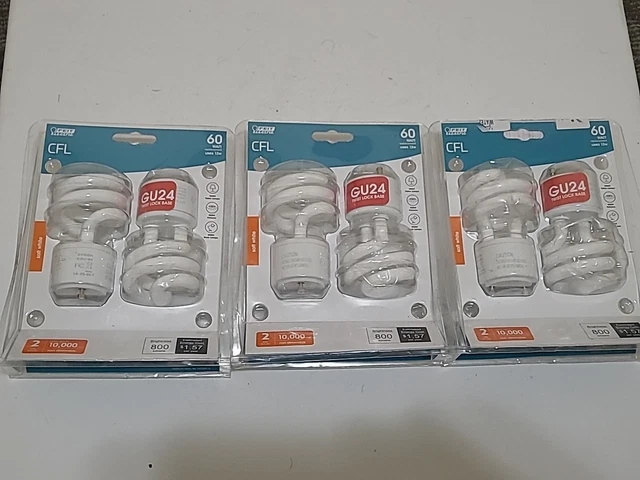 3× 2-PACK FEIT Electric GU24 CFL Twist Lock Lamp Bulbs 60 Watt Soft ...