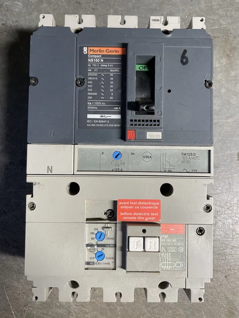SCHNEIDER MERLIN GERIN NS160N 4-pole MCCB with Vigi NS 100/125 Amp $237 ...