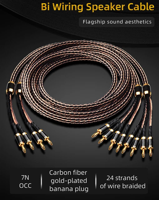 24 STRAND 7N OCC Bi-wire HIFI Speaker Cable Audio Bi Wiring Cables ...