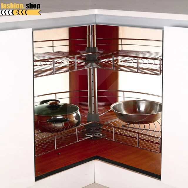 KITCHEN PANTRY CORNER ROTATING CAROUSEL REVOLVING WIRE BASKET Silver ...