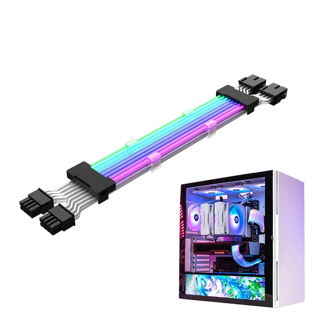 RGB PSU POWER Supply Extension Cable RGB Flow ATX 24Pin/8Pin GPU Dual ...