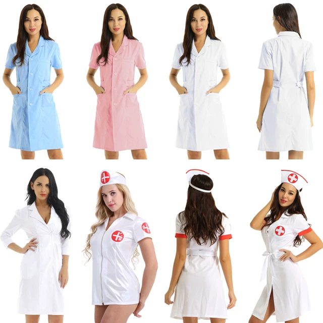 Womens Nurse Doctor Fancy Dress Costume Uniform Dress Hospital Lab Coat