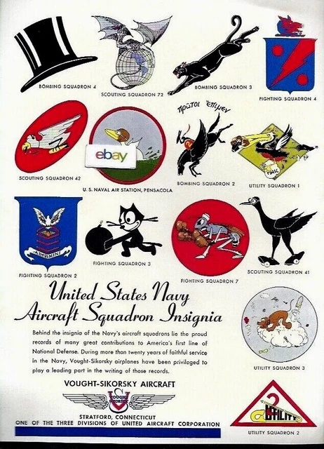 VOUGHT-SIKORSKY AIRCRAFT 1940 Us Navy Aircraft Squadron Insignia Ad £7. ...