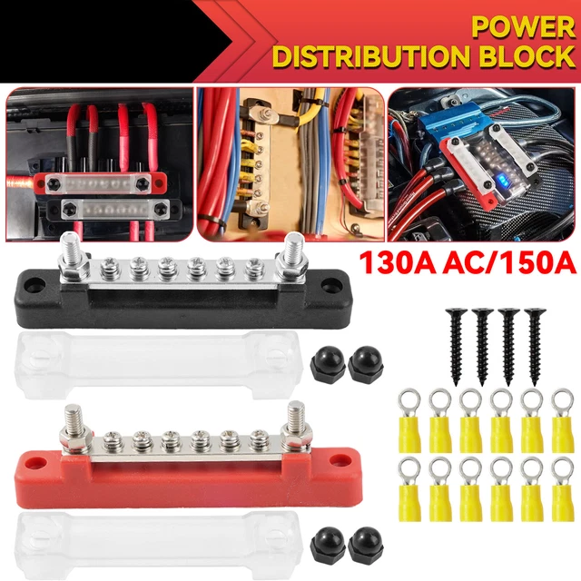 2 X DISTRIBUTION Bus Bar Auto Boat Marine Power 6 Way Terminal Block ...