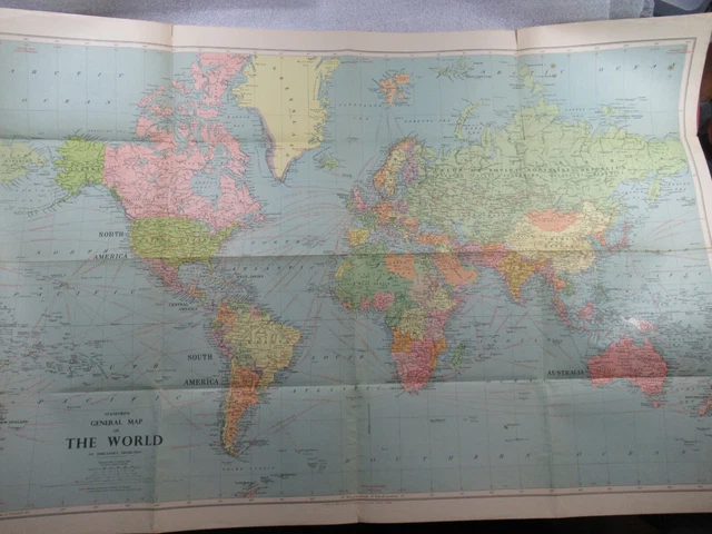 1954 STANFORD'S GENERAL Map of The WORLD - Wall Map - VG Cond £5.00 ...