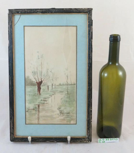 TABLEAU ANCIENNE AQUARELLE Paysage de La Campagne Français Début 900 ...