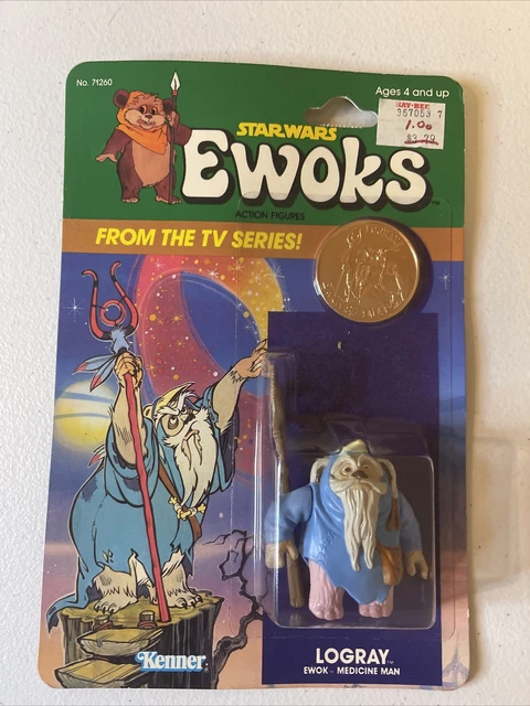 VINTAGE 1985 KENNER Star Wars Ewoks Cartoon Logray Figure & Coin Sealed ...