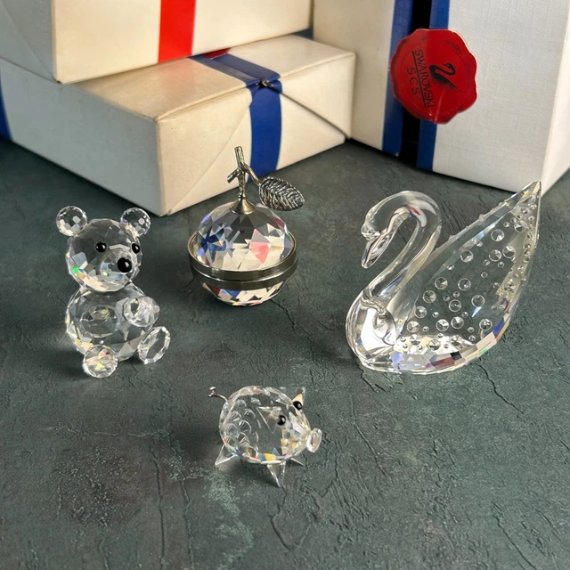 SWAROVSKI CRYSTAL FIGURINES Swan Pig Teddy Bear Apple Photo Frame ...