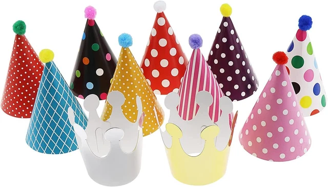11PCS PET BIRTHDAY Party Cone Paper Hats with Colorful Patterns for ...