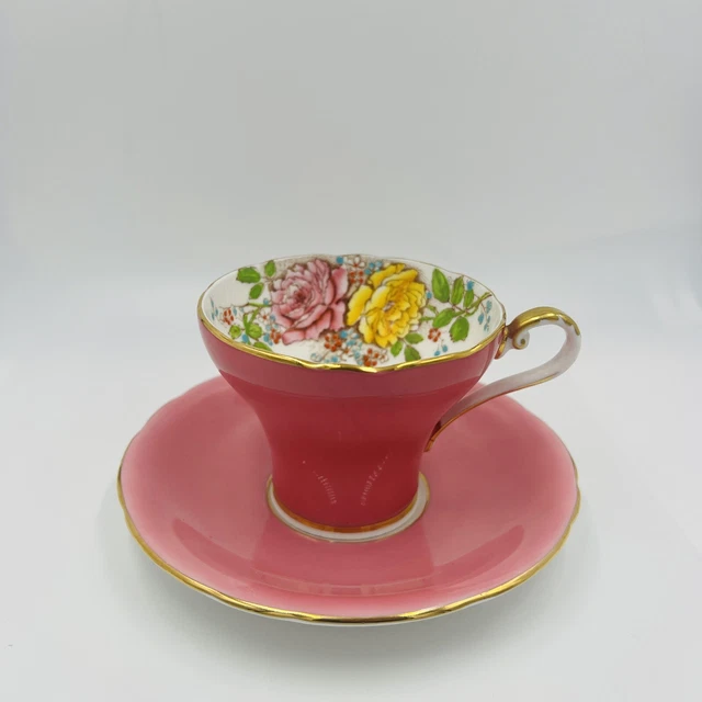 AYNSLEY TEA CUP & Saucer Set Cabbage Rose Pink Bone China T5025 Hand ...
