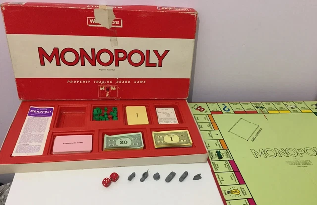 VINTAGE MONOPOLY BOARD Game Waddingtons Classic Red Box Complete £9.99 ...