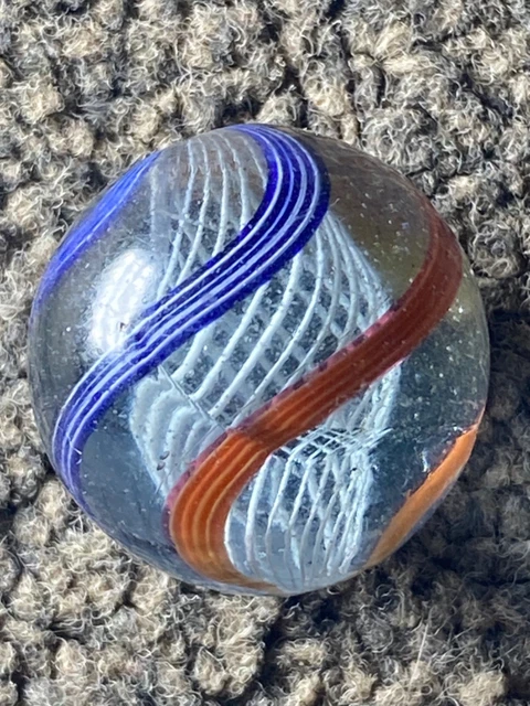 ANTIQUE GERMAN MARBLE early latticino swirl shooter 23mm 0.90 MINT $110 ...