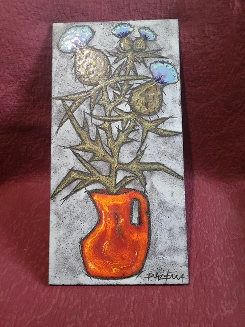 VALLAURIS CERAMIQUE SIGNE Paul Azema Grande Plaque Fleurs Pierre De ...