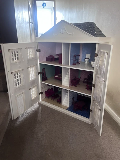 1:12 WHITE/BLACK WOODEN Doll’s House, Opening Front, 3 Storey, 6 Rooms ...
