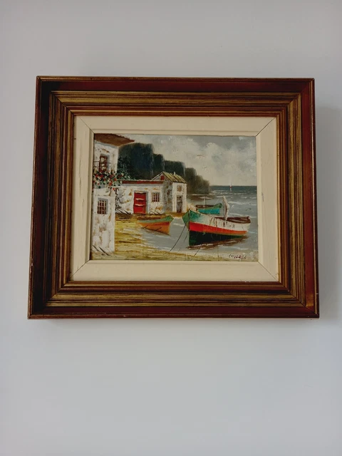 TABLEAU ANCIEN - Signé Maison au bord de mer -Huile sur toile EUR 77,00 - PicClick FR
