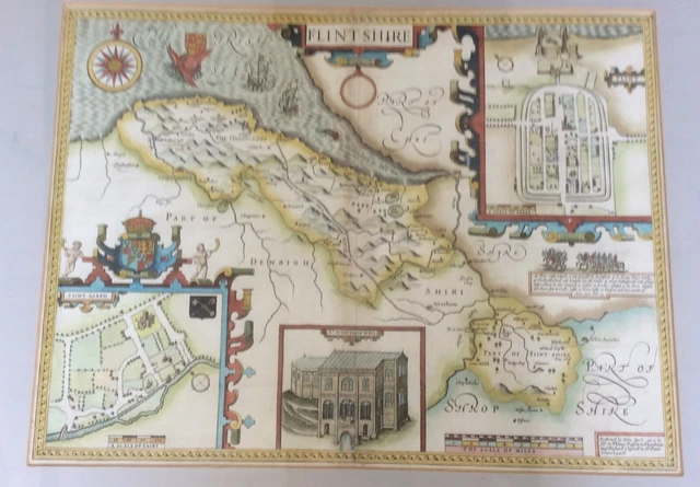 ORIGINAL 17TH CENTURY antique John Speed map Flintshire Wales Welsh £ ...