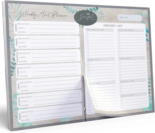 NEW WEEKLY MEAL Planner and Grocery List Magnet Pad Tear Off Notepad ...