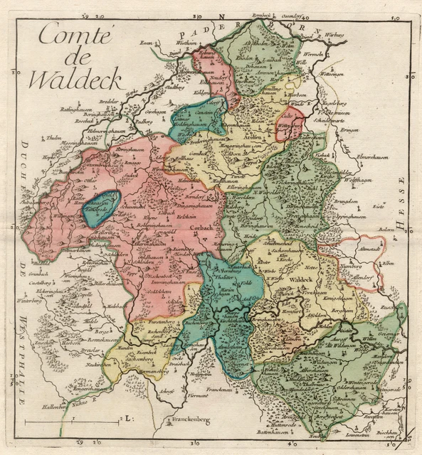 GRAFSCHAFT WALDECK ORIGINAL Kupferstich Landkarte Le Rouge 1780 EUR 140 ...