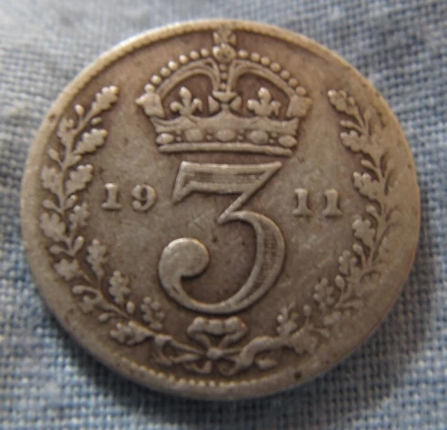 SOLID SILVER THREE pence 1911 Coin Machu Picchu Discovered Vintage King ...