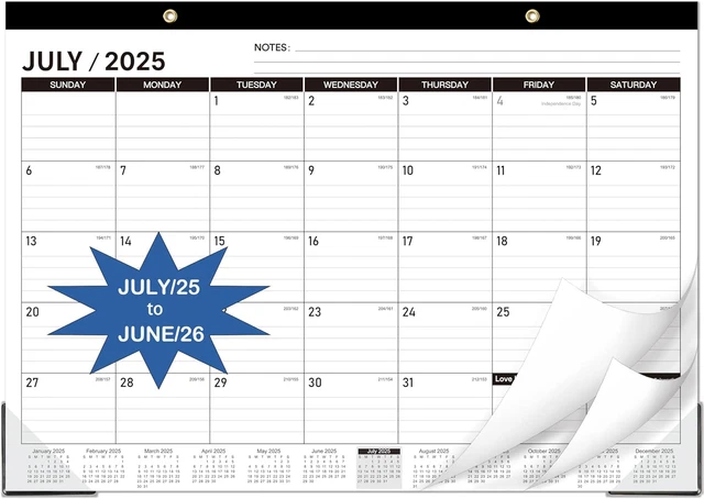 2025-2026 DESK CALENDAR - Large Desk Calendar 2025-2026, JUL 2025 - DEC ...