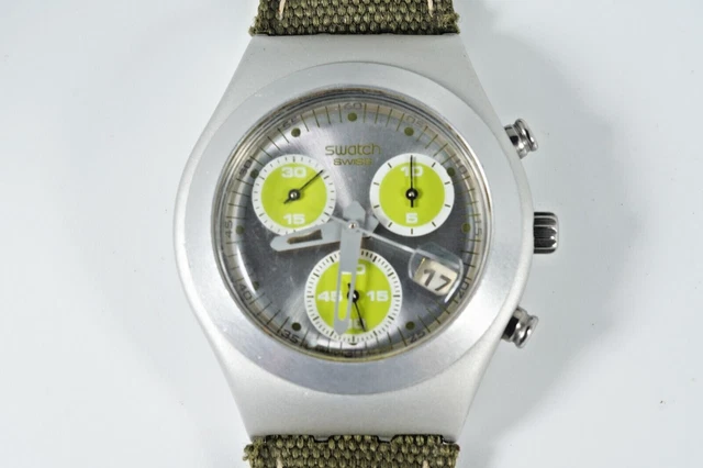SWATCH IRONY CHRONO VELENOSO YMS4006 Grigio Verde Data Giorno RARO EUR ...