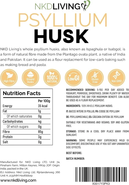 NKD LIVING WHOLE Psyllium husks (500g) £17.43 - PicClick UK