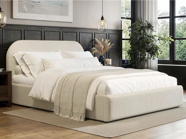 FLAIR ALBA CREAM Boucle Upholstered Ottoman Storage Bed Double/King £ ...