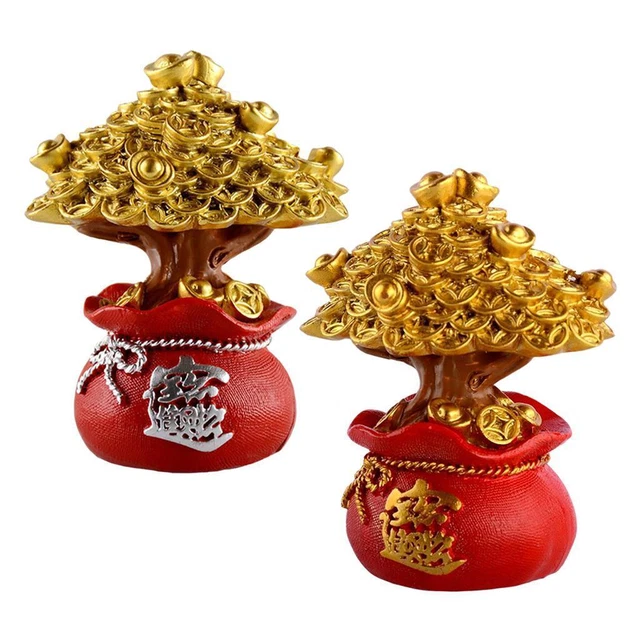 RESIN MONEY TREE Wealth Good Luck Feng Shui Money Tree Office Decor ...