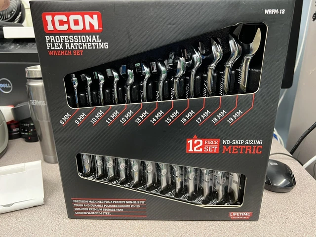 ICON WRFM-12 PROFESSIONAL Flex-Head Metric Ratcheting Wrench 12-Piece ...